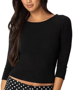 EDIKTED Mary Quarter Sleeve Wide Neck Top - Black