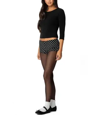 EDIKTED Quarter Sleeve Wide Neck Top - Black