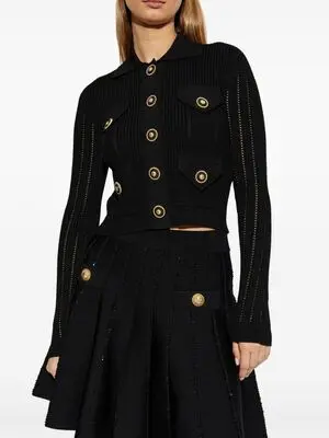 Balmain Openwork-detailed Ribbed-knit Cardigan - Black