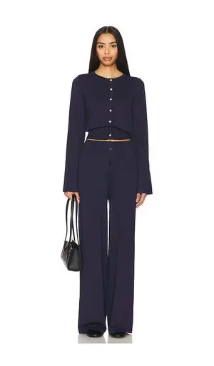 SNDYS. X August Button Up Top Ribbed Trim, Button Closure - Navy