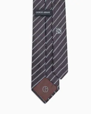 Giorgio Armani Pure Silk Neck Tie With Jacquard Stripes - Grey