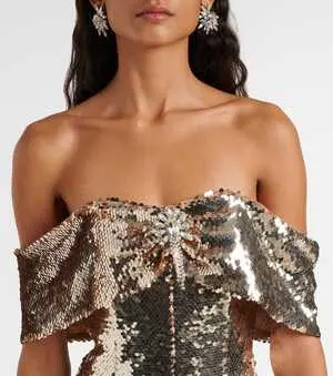 SELF-PORTRAIT Off-shoulder Sequined Mini Dress