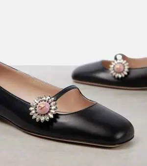 Valentino Garavani Embellished Leather Mary Jane Flats