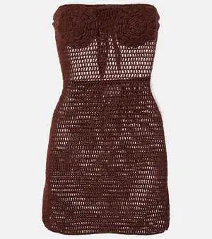 Anna Kosturova Floral Crochet Bustier Dress - Brown