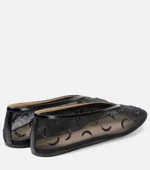Le Monde Beryl Luna Embroidered Mesh Ballet Flats - Black