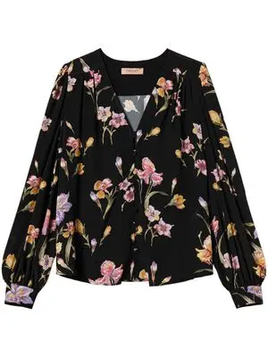 TWINSET Crêpe De Chine Floral Shirt - Black