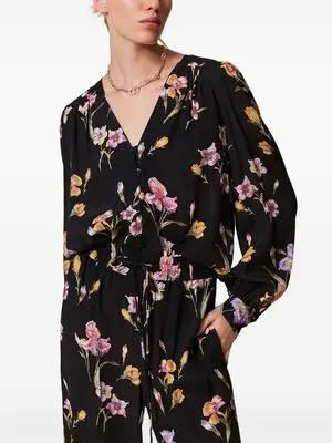 TWINSET Crêpe De Chine Floral Shirt - Black