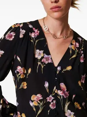 TWINSET Crêpe De Chine Floral Shirt - Black