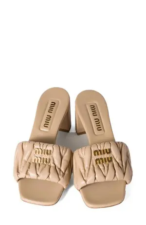Miu Miu Matelassé Leather Block Heel Slide Sandals
