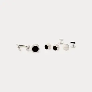 Ralph Lauren Onyx Cuff Link & Stud Set - Silver