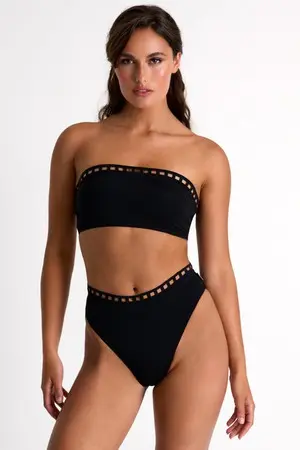 Shan High-waisted Bikini Bottom With Cut Outs - Black