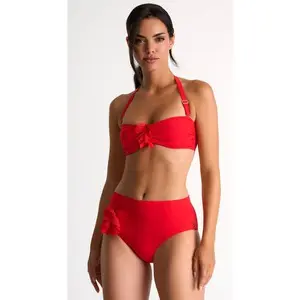 Shan High-waisted Bikini Bottom - Red