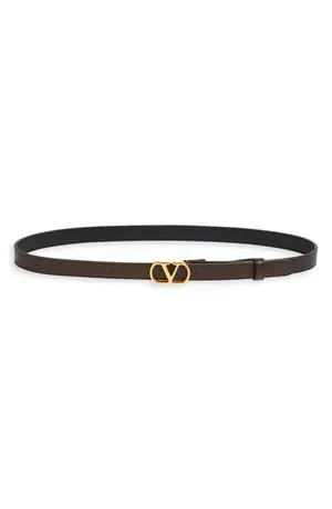 Valentino Garavani Vlogo Signature Leather Belt - Rel Oak Brown