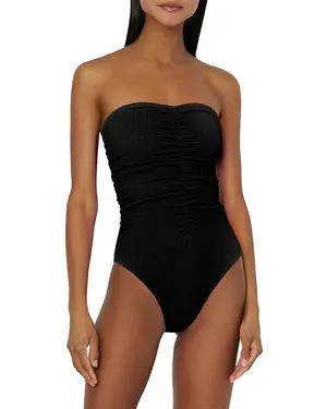 MILLY Textured Ruched One Piece Swimsuit - Black