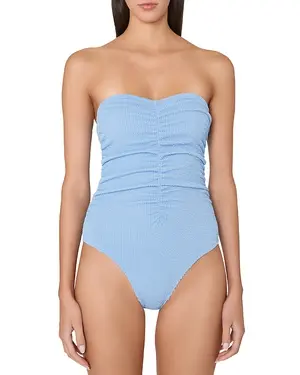 MILLY Textured Ruched One-piece Swimsuit - Light Blue