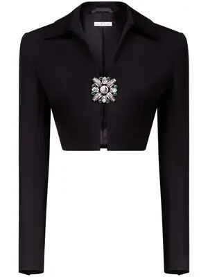AREA AREA Crystal-Brooch Cropped Jacket