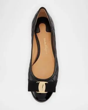 FERRAGAMO Varina Quilted Ballet Flats - Nero