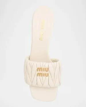 Miu Miu Quilted Leather Mules - Bianco