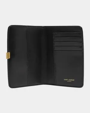 Saint Laurent Passport Holder In Calfskin - Nero