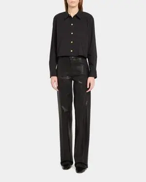 L & APOS;AGENCE L'agence Clayton Coated Wide-leg Jeans - Noir