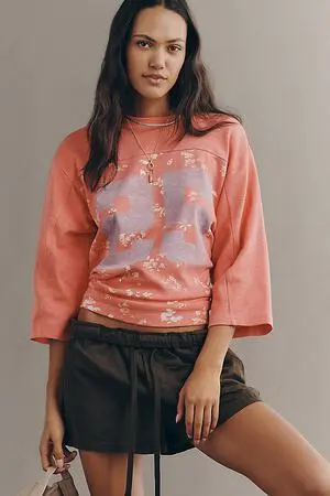 PILCRO 3/4 Sleeve Varsity T-shirt - Red Floral