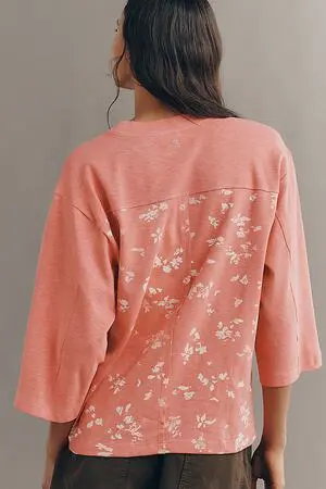 PILCRO 3/4 Sleeve Varsity T-shirt - Red Floral