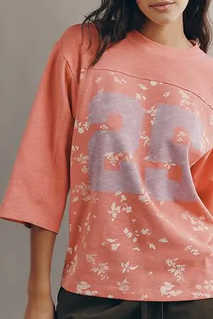 PILCRO 3/4 Sleeve Varsity T-shirt - Red Floral