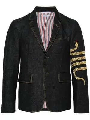 Thom Browne 4-bar Snake-embroidered Denim Blazer