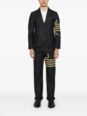 Thom Browne 4-bar Snake-embroidered Denim Blazer