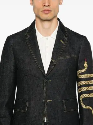 Thom Browne 4-bar Snake-embroidered Denim Blazer