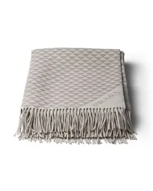 Prada Symbole Double Cashmere And Wool Throw - Grey