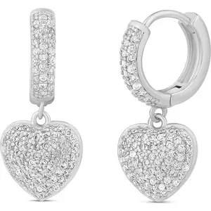 SHYMI Pavé Dangling Heart Huggie Hoop Earrings - Silver