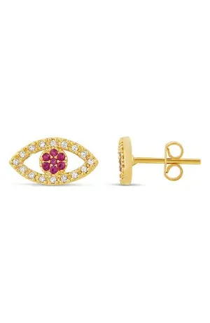 SHYMI Pavé Evil Eye Stud Earrings - Pink