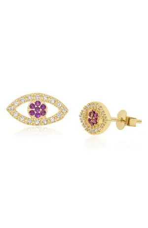 SHYMI Pavé Evil Eye Stud Earrings - Pink