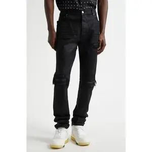 Amiri Mx1 Leather Patched Waxed Jeans - Black