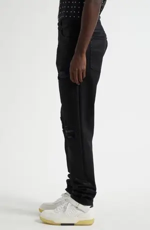 Amiri Mx1 Leather Patched Waxed Jeans - Black