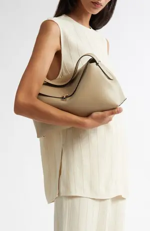 TOTEME T-lock Top Handle Leather Shoulder Bag - Fawn