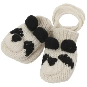 NIRVANNA DESIGNS Panda Knitted Mittens - White