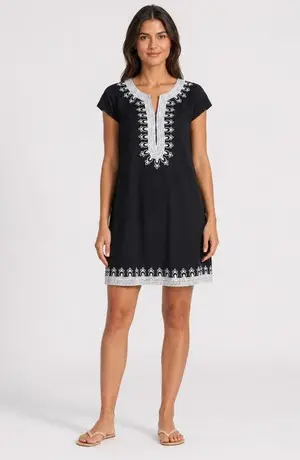 Calypso St. Barth Rowena Tunic Dress With Embroidered Neckline - Black