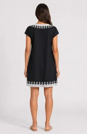 Calypso St. Barth Rowena Tunic Dress With Embroidered Neckline - Black