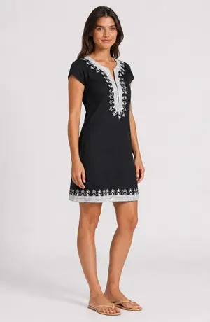 Calypso St. Barth Rowena Tunic Dress With Embroidered Neckline - Black