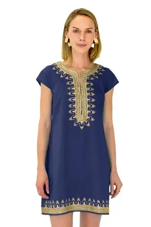 Calypso St. Barth Calypso St. Barth Rowena Tunic Dress With Embroidered Neckline Navy