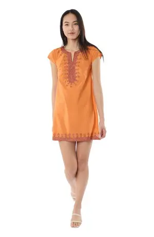 Calypso St. Barth Calypso St. Barth Rowena Tunic Dress With Embroidered Neckline Orange