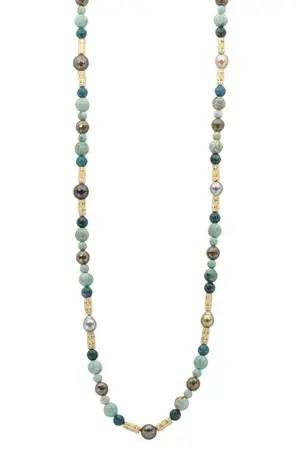 Armenta Tahitian Pearl And Turquoise Necklace - Yellow Gold