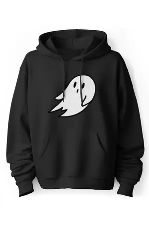 DALIX Giant Ghost Fleece Hoodie - Black
