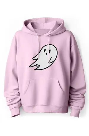 DALIX Giant Ghost Fleece Hoodie - Light Pink