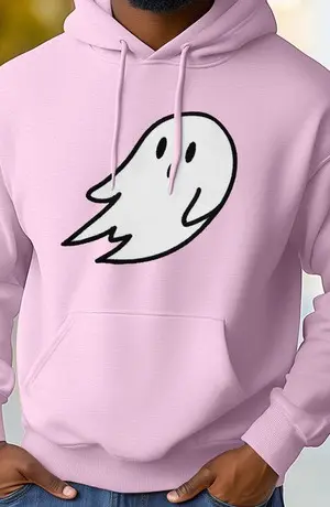 DALIX Giant Ghost Fleece Hoodie - Light Pink
