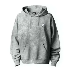 DALIX Ghost Embroidered Mineral Wash Hoodie - Gray