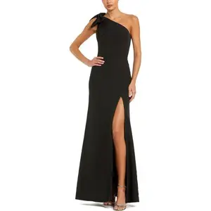 Mac Duggal Crepe One-shoulder Gown With Bow - Black
