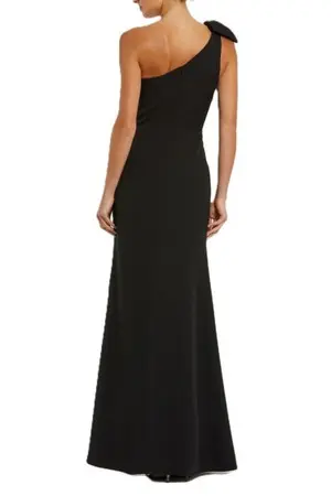 Mac Duggal Crepe One-shoulder Gown With Bow - Black